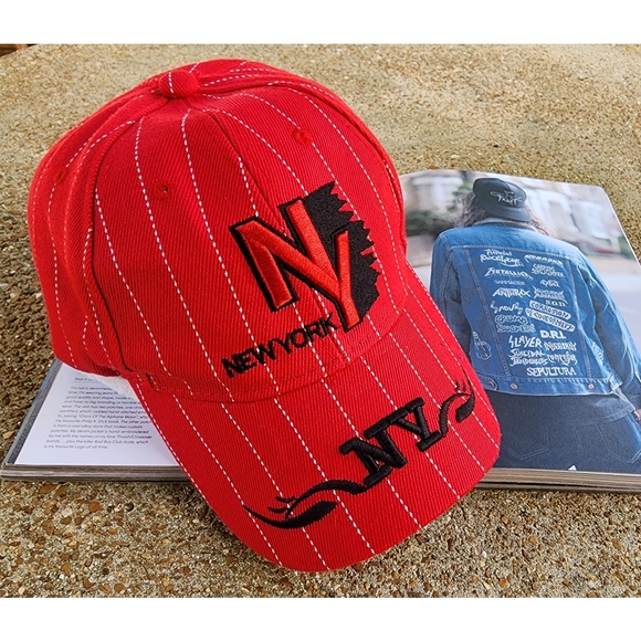 Accessories | New York Embroidered Red W White Stripes Baseball Cap ...